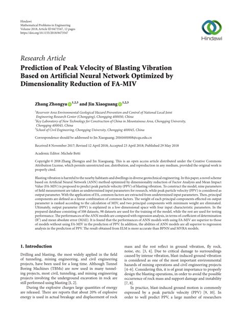 Pdf Prediction Of Peak Velocity Of Blasting Vibration Based On Artificial Neural Network