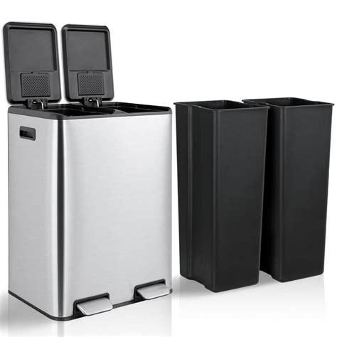 Lazy Buddy 16 Gal Dual Kitchen Trash Can 2 X 30l Rectangular Stainless