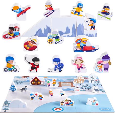 Djofy Winter Sports Building Block Toy Set Wooden Action Figures With Assembly