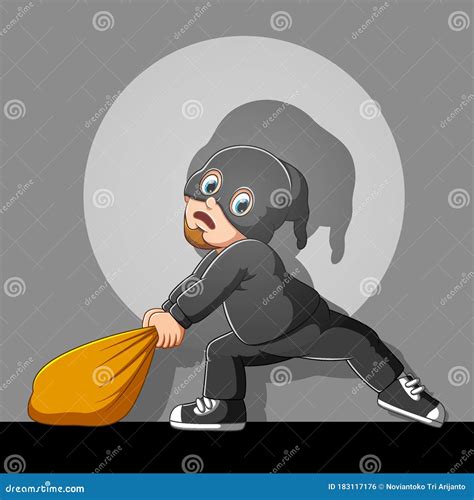 Funny Thief Character Vector Illustration Bandit With Bag The Robber
