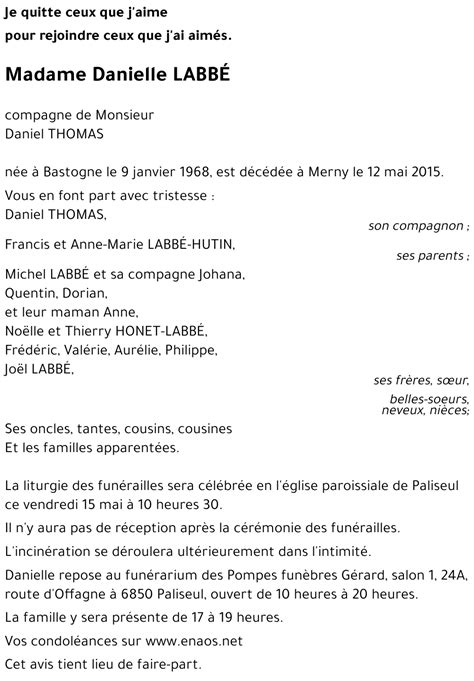 Avis De Décès De Danielle LabbÉ Décédé Le 12 05 2015 à Annonce Condoléances Fleurs Etc L