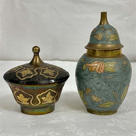 Two Decorative Brass Containers With Lids S