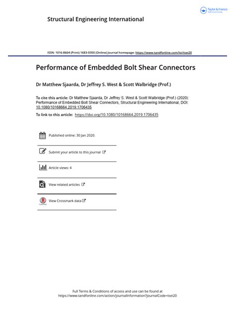 Performance Of Embedded Bolt Shear Connectors Pdf Fatigue Material