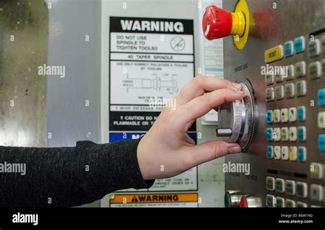 Button On The Cnc Machine Stock Photo Alamy