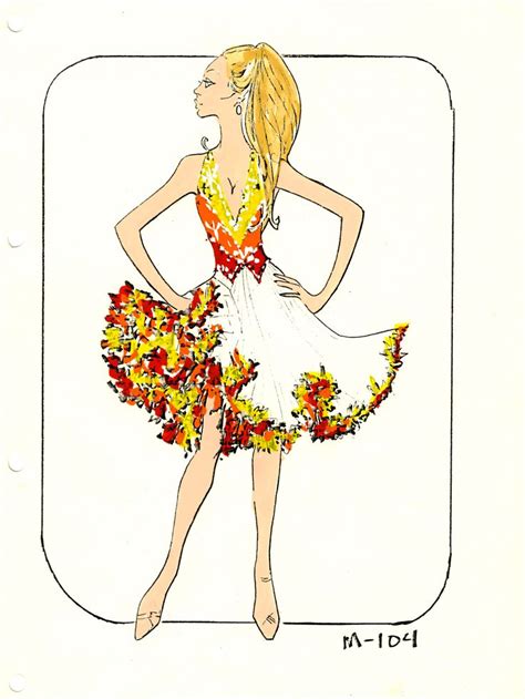 Costume Design Drawing Showgirl In A White Skirt With Petticoats Las Vegas June