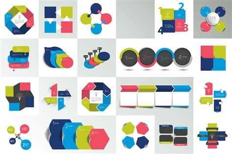 4 옵션 부품 차트 구성표 다이어그램 순서도 세트 4단계 프레젠테이션 프리미엄 벡터