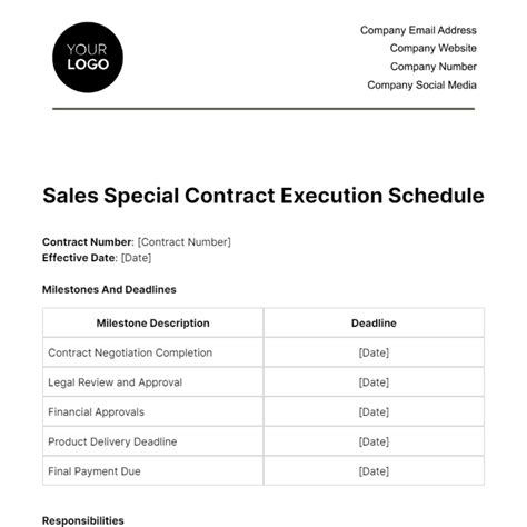 Free Sales Special Contract Execution Schedule Template To Edit Online