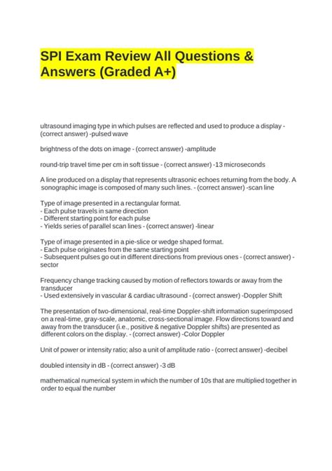 Ardms Spi Exams Bundle With Complete Questions And Answers Expert Rated A Guaranteed