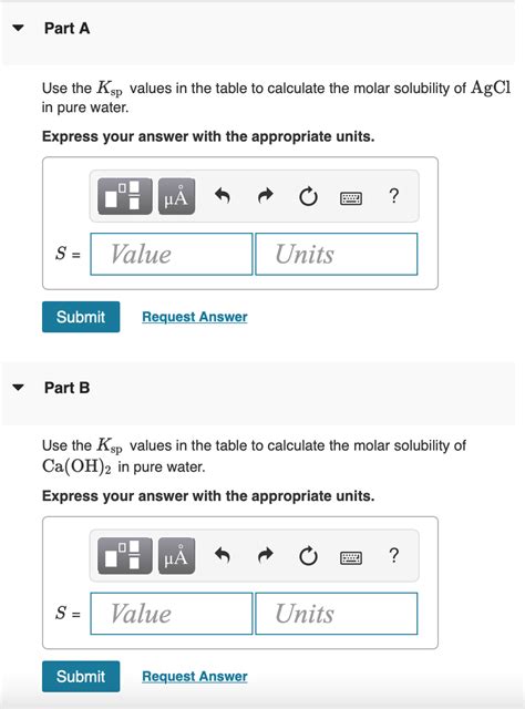 solved part a use the ksp values in the table to calculate