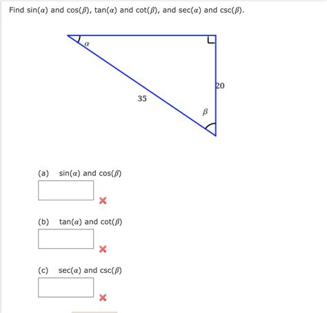 Solved Find Sin α ﻿and Cos β Tan α ﻿and Cot β ﻿and