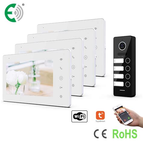 7 UTP IP WiFi Video Doorphone With Touch Screen Intercom System For 4 Homes Video Door Phone