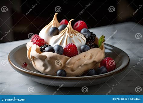 Meringue Nest Filled With Berries And Cream Stock Illustration