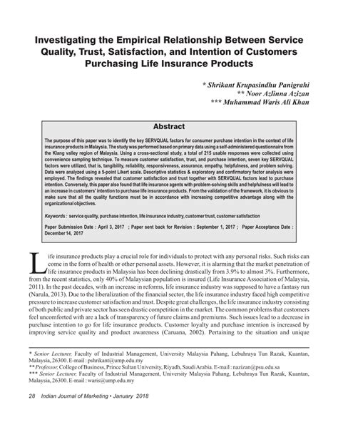 Pdf Investigating The Empirical Relationship Between Service Quality
