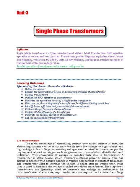 Single Phase Transformers Pdf Transformer Electromagnetic Induction