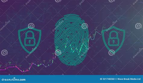Digital Fingerprint and Security Icons Overlaying Fluctuating Graph Stock Illustration ...