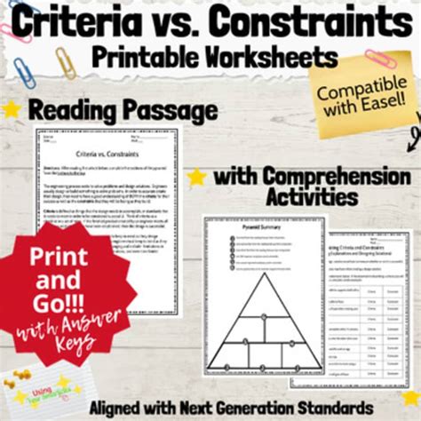 Criteria Vs Constraints Worksheets By Using Your Smarticles Tpt