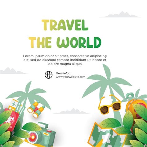 여행 및 관광 소셜 미디어 포스트 템플릿 디자인 프리미엄 벡터