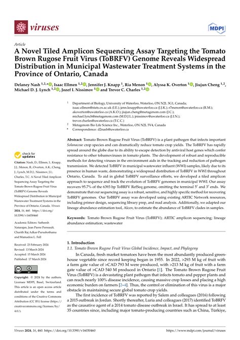 Pdf A Novel Tiled Amplicon Sequencing Assay Targeting The Tomato Brown Rugose Fruit Virus