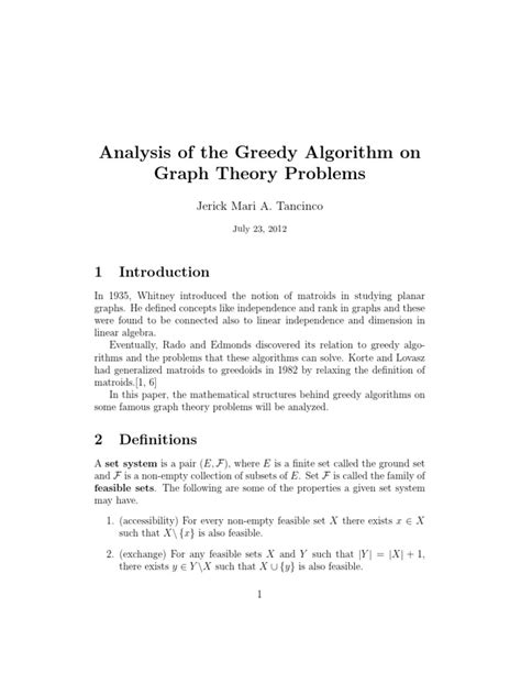 Analysis Of The Greedy Algorithm On Graph Theory Problems Pdf Graph