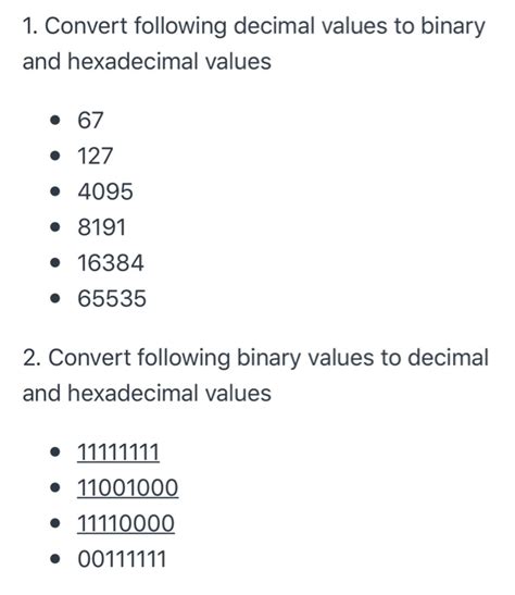 Solved Convert Following Decimal Values To Binary And Chegg Com