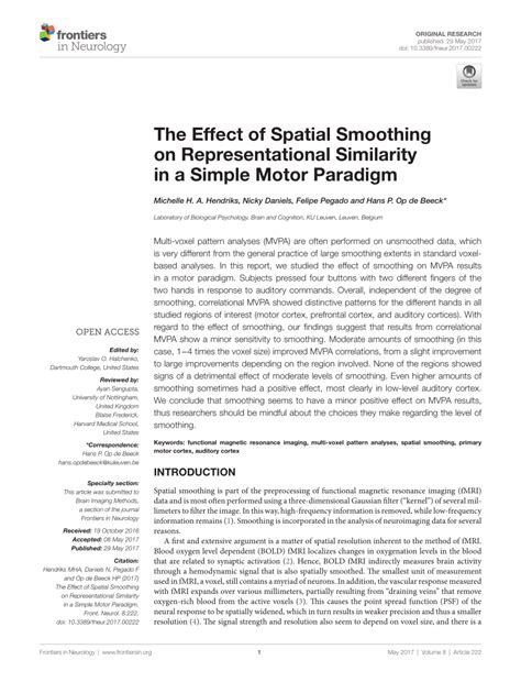 Pdf The Effect Of Spatial Smoothing On Representational Similarity In A Simple Motor Paradigm