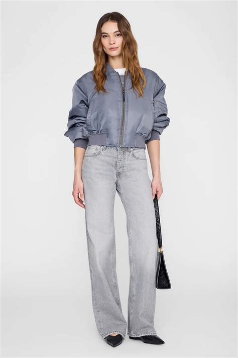 Anine Bing Cropped Leon Bomber In Dark Grey Willow And Wolf Marlborough