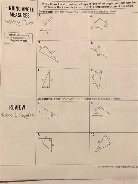 Solved Finding Angle Measures Using Trig If You Know The Worksheets Library
