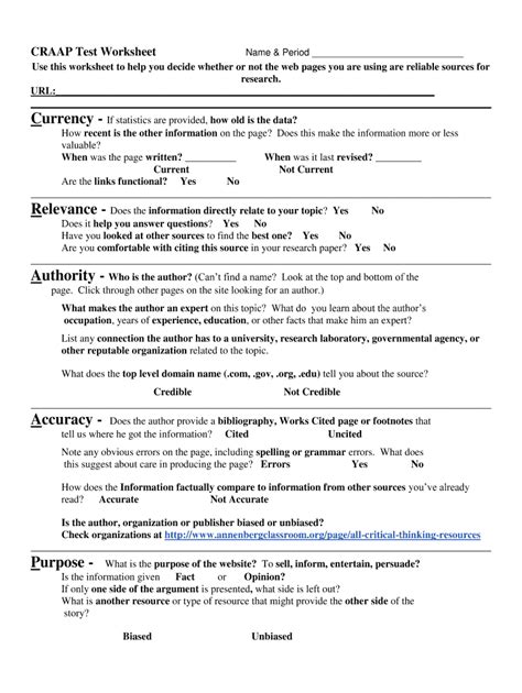 Fillable Online CRAAP Test Worksheet Fax Email Print PdfFiller