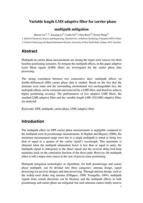Pdf Variable Length Lms Adaptive Filter For Carrier Phase Multipath