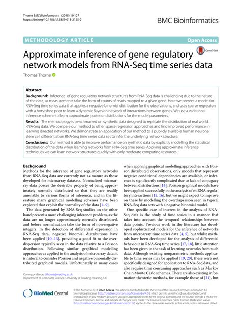 Pdf Approximate Inference Of Gene Regulatory Network Models From Rna
