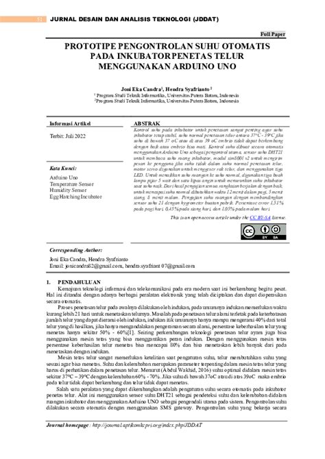 Pdf Prototipe Pengontrolan Suhu Otomatis Pada Inkubator Penetas Telur Menggunakan Arduino Uno