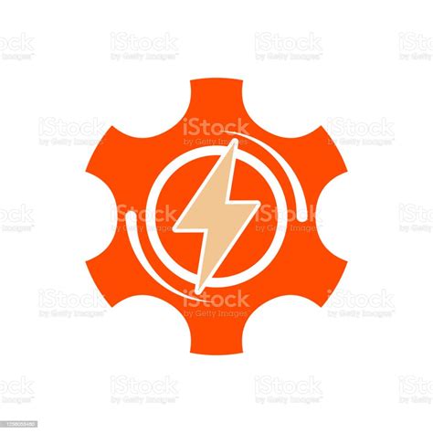 기어 및 번개 볼트 로고 전기 에너지의 개념 플랫 스타일 흰색 배경에 격리 개념에 대한 스톡 벡터 아트 및 기타 이미지 개념 개념과 주제 급유 Istock