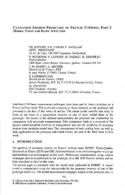 Pdf Cavitation Erosion Prediction On Francis Turbines Part 2 Model Tests And Flow Analysis