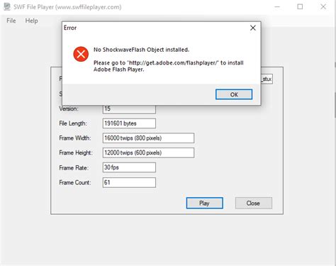 Running A Flash File In Swf Player No Longer Works No Shockwave Flash Object Installed Rflash