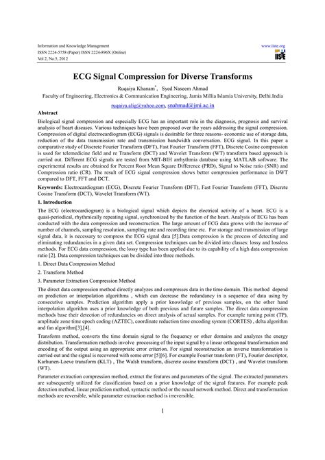 Ecg Signal Compression For Diverse Transforms Pdf Free Download