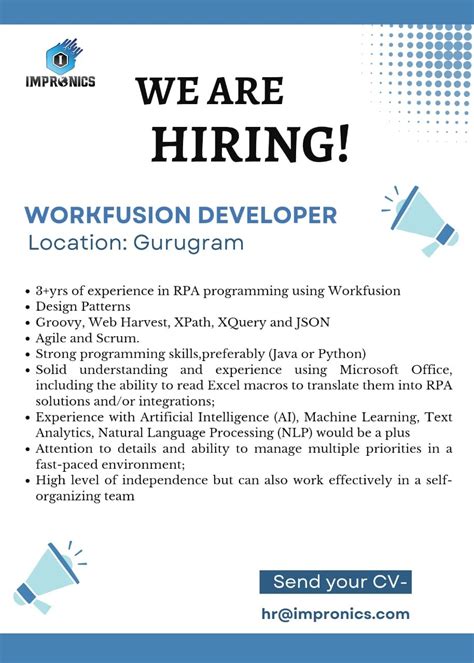 Impronics Technologies On Linkedin Workfusion Developer Hiringnow Gurugram Openrequirement