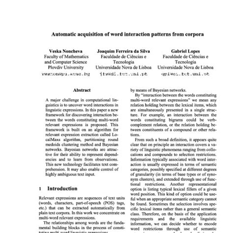 Automatic Acquisition Of Word Interaction Patterns From Corpora Acl Anthology