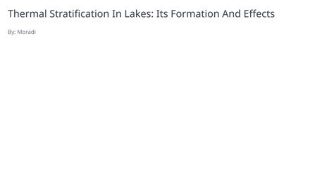Thermal Stratification Formation Effects Ecology Waterlyst