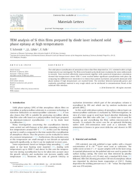 Pdf Tem Analysis Of Si Thin Films Prepared By Diode Laser Induced Solid Phase Epitaxy At High