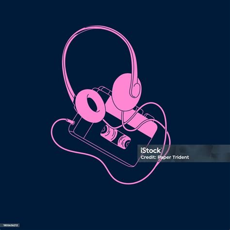 헤드폰이 있는 테이프 오디오 플레이어 오래 된 카세트 음악 녹음기 복고풍 음악 장비 믹스테이프 장치 가제트 빈티지 무선 스테레오