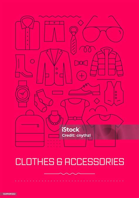 의류 및 액세서리 관련 현대 라인 디자인 브로셔 포스터 전단지 프리젠 테이션 템플릿 벡터 일러스트 0명에 대한 스톡 벡터 아트