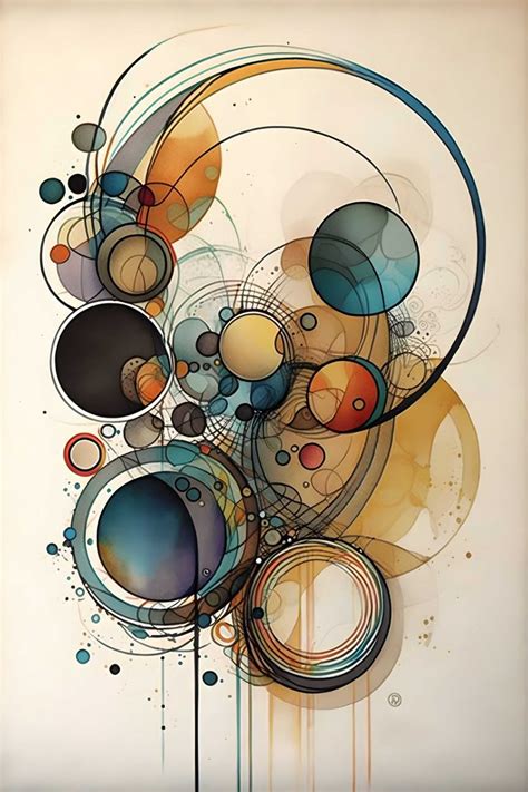 This Digital Print Features A Series Of Circular Shapes That Overlap And Interconnect With Each