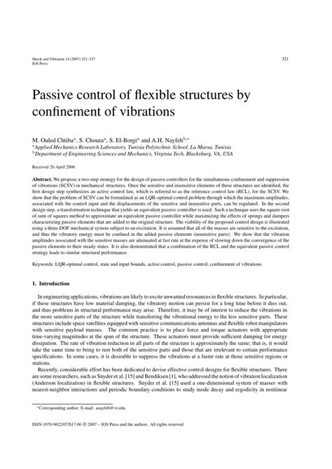 pdf passive control of flexible structures by confinement of vibrations