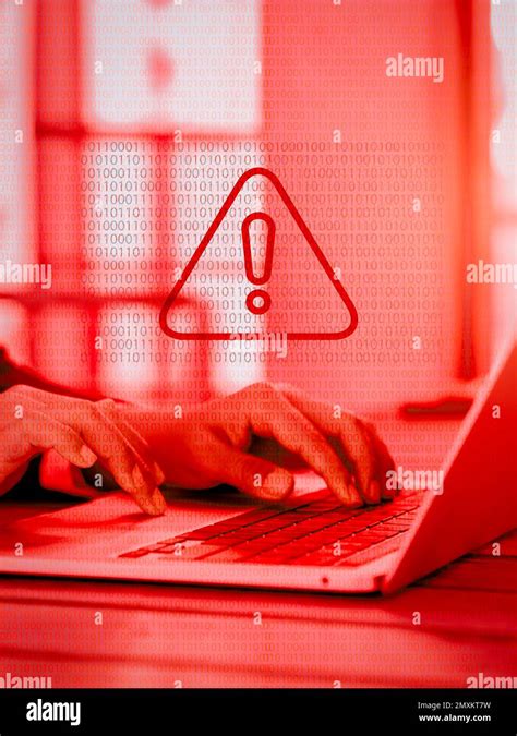 virus alert red triangle system hacked error sign malware attention