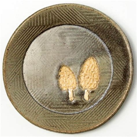 Morel Mushroom Silver Round Stoneware Trinket Dish White Squirrel