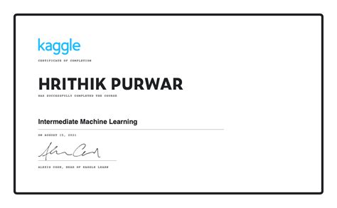 Hrithik Purwar Completed The Intermediate Machine Learning Course On