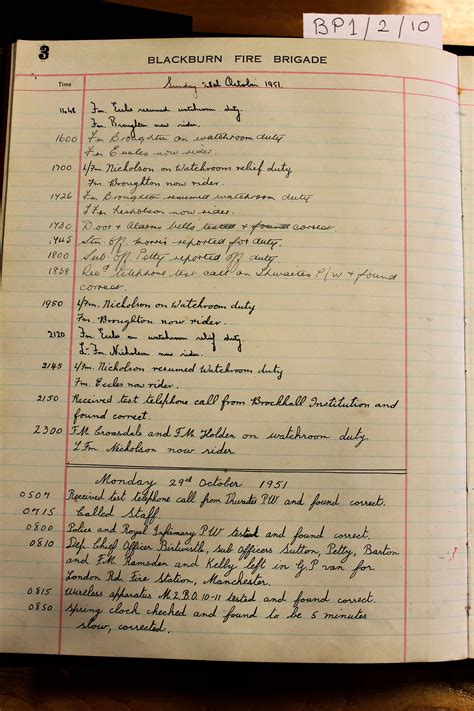 Sample Log Book Pages Sample Pages Blackburn Fire History
