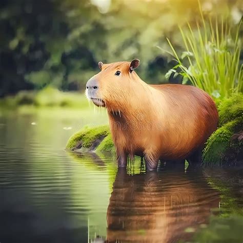 Capybara At Rainforest River Generative Ai Stock Illustration Illustration Of Mammal