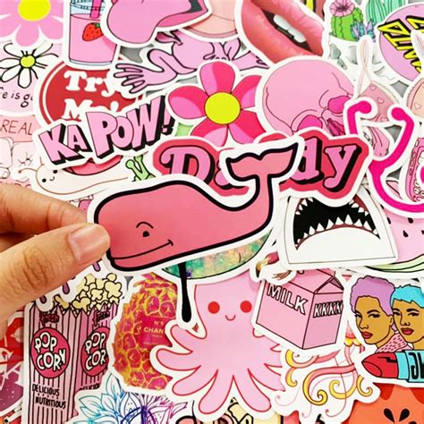 50pcs Pvc Waterproof Girls Kawaii Pink Fun Sticker Grandado