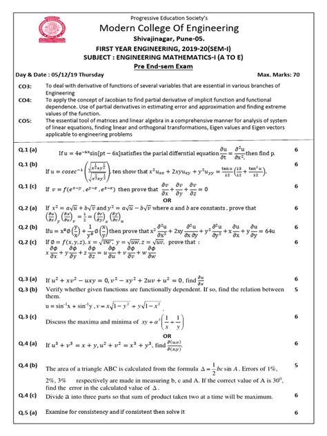 Pre Endsem Q P M1 A To E Download Free Pdf Eigenvalues And